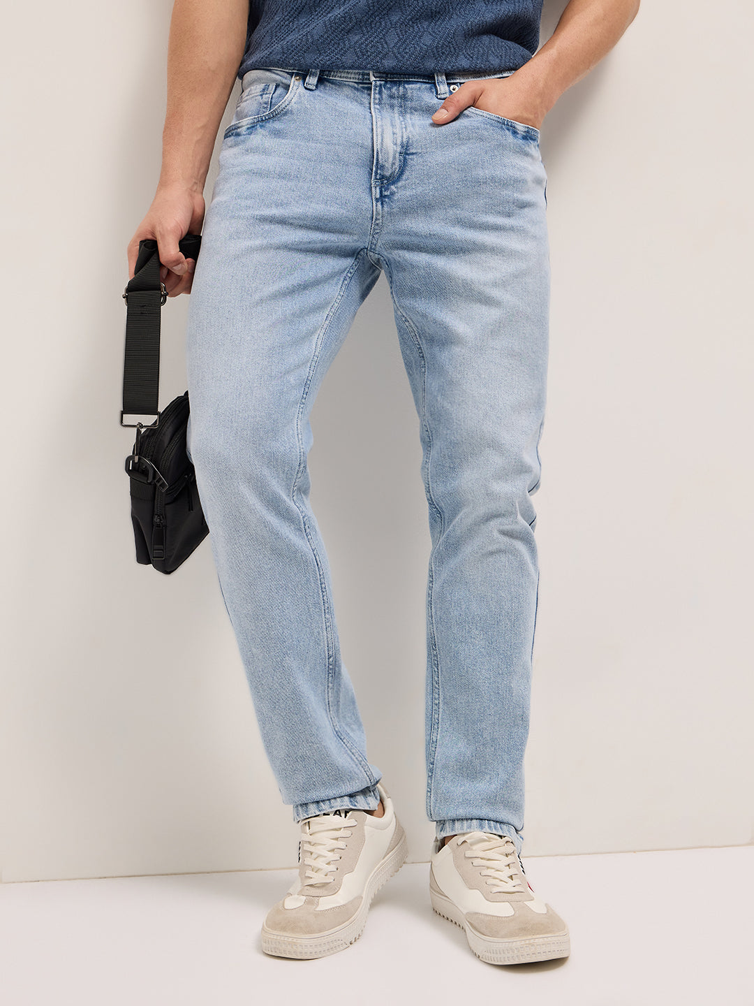 Shop Light Blue Mid-Rise Slim Fit Jeans with Light Fade Online – bearhouseindia