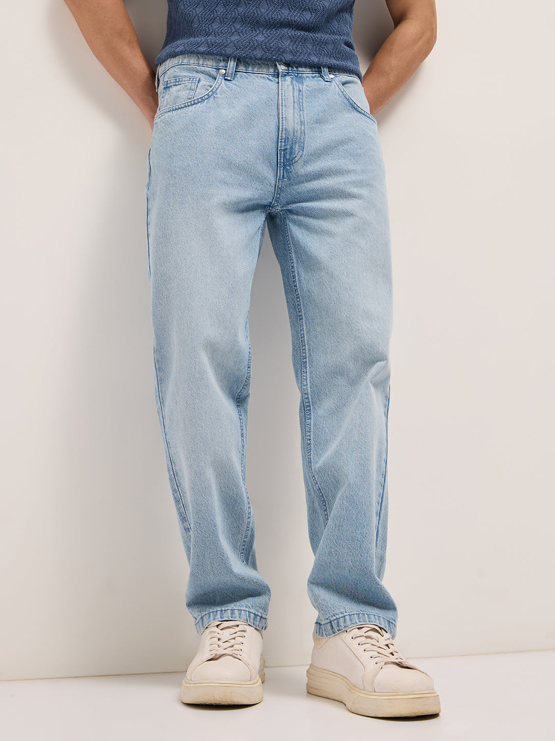 Shop Light Blue with Light Fade Mid-Rise Straight Fit Jeans Online ...