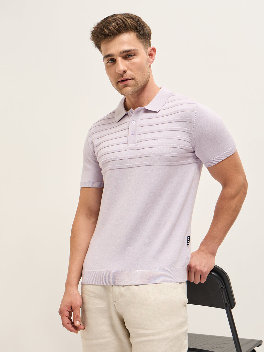 Shop Purple Ribbed horizontal textured Regular Fit Polo T-shirt Online ...