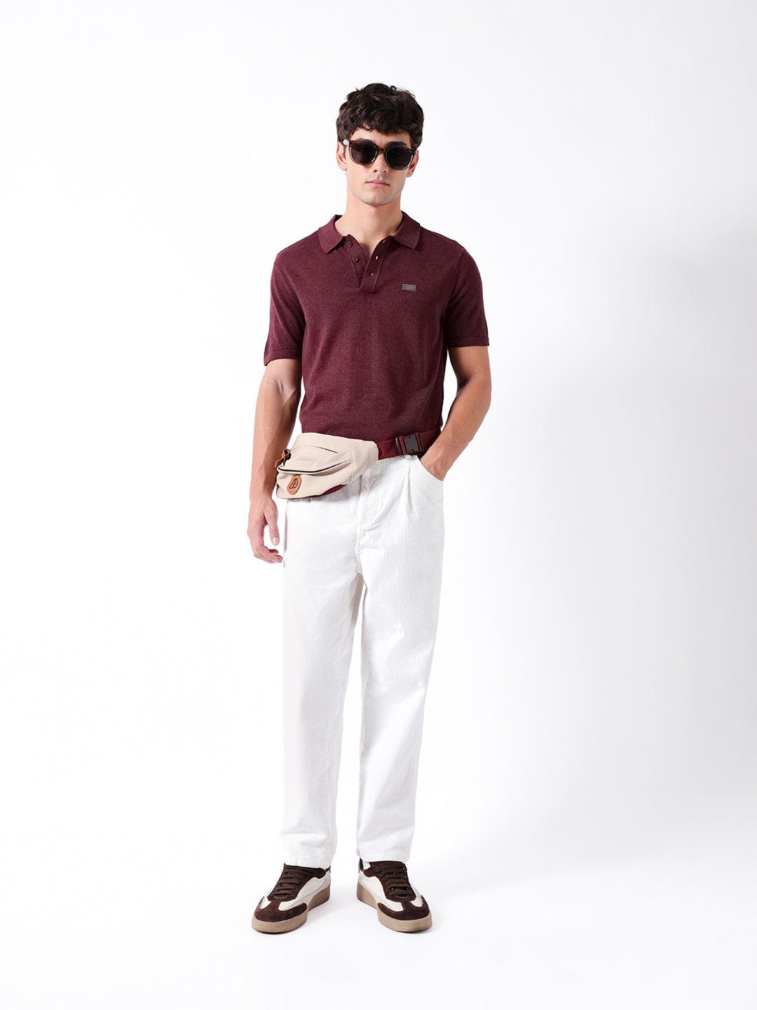 Shop Maroon Solid Flat Knit Regular Fit Polo with “BEAR” Logo Online ...