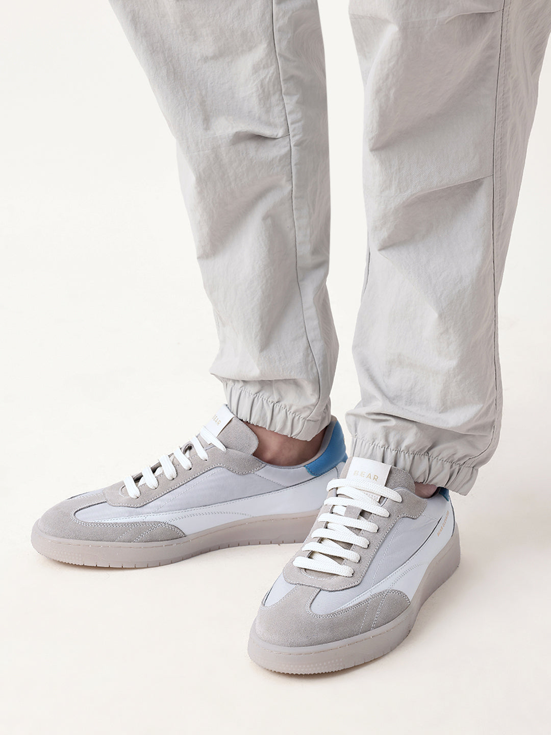 Shop Grey & White Suede Lace-Up Sneakers with Contrast Blue Leather ...