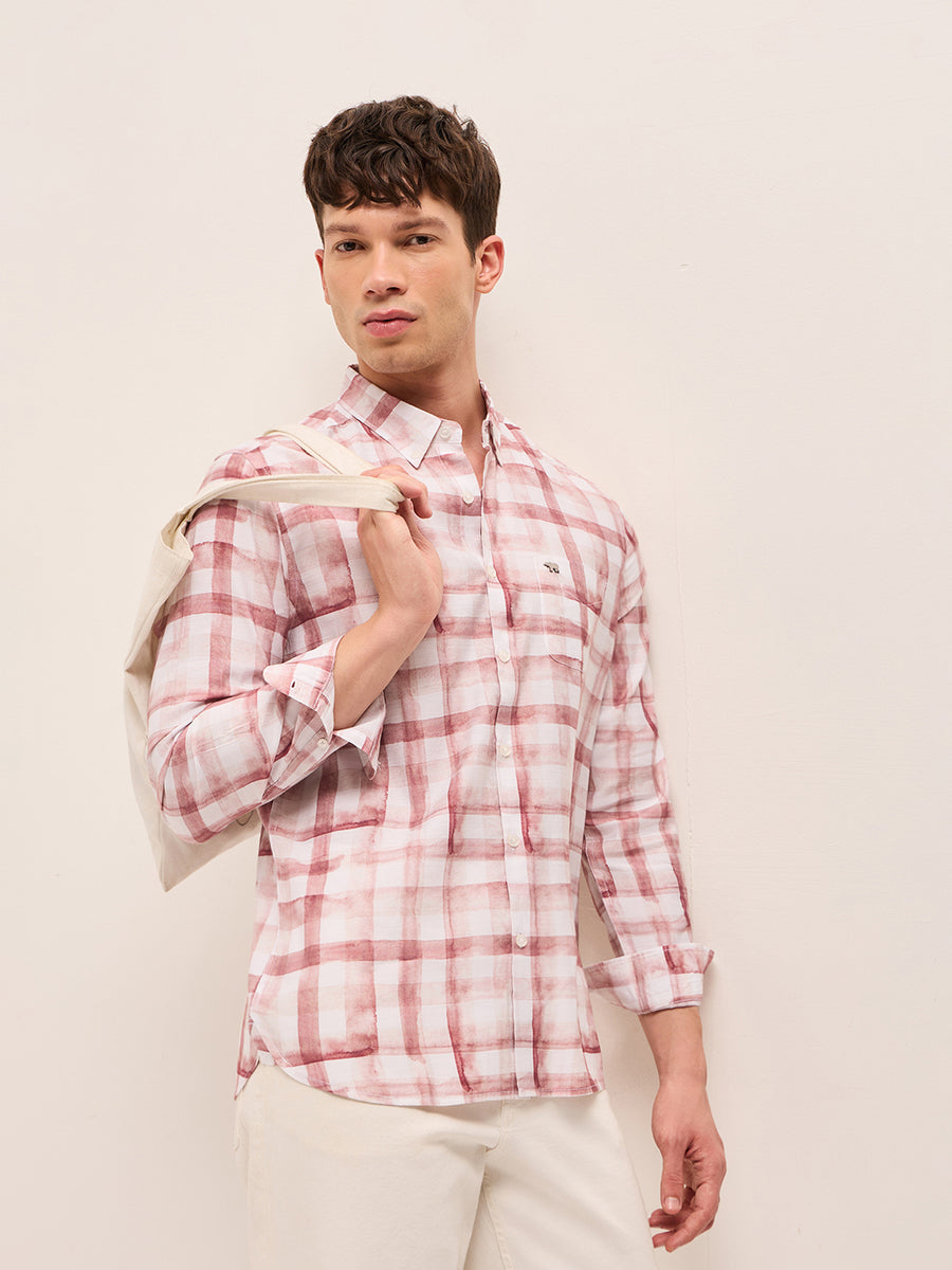Shop Red & White Slim Fit Casual Shirt with Printed Checks Online ...