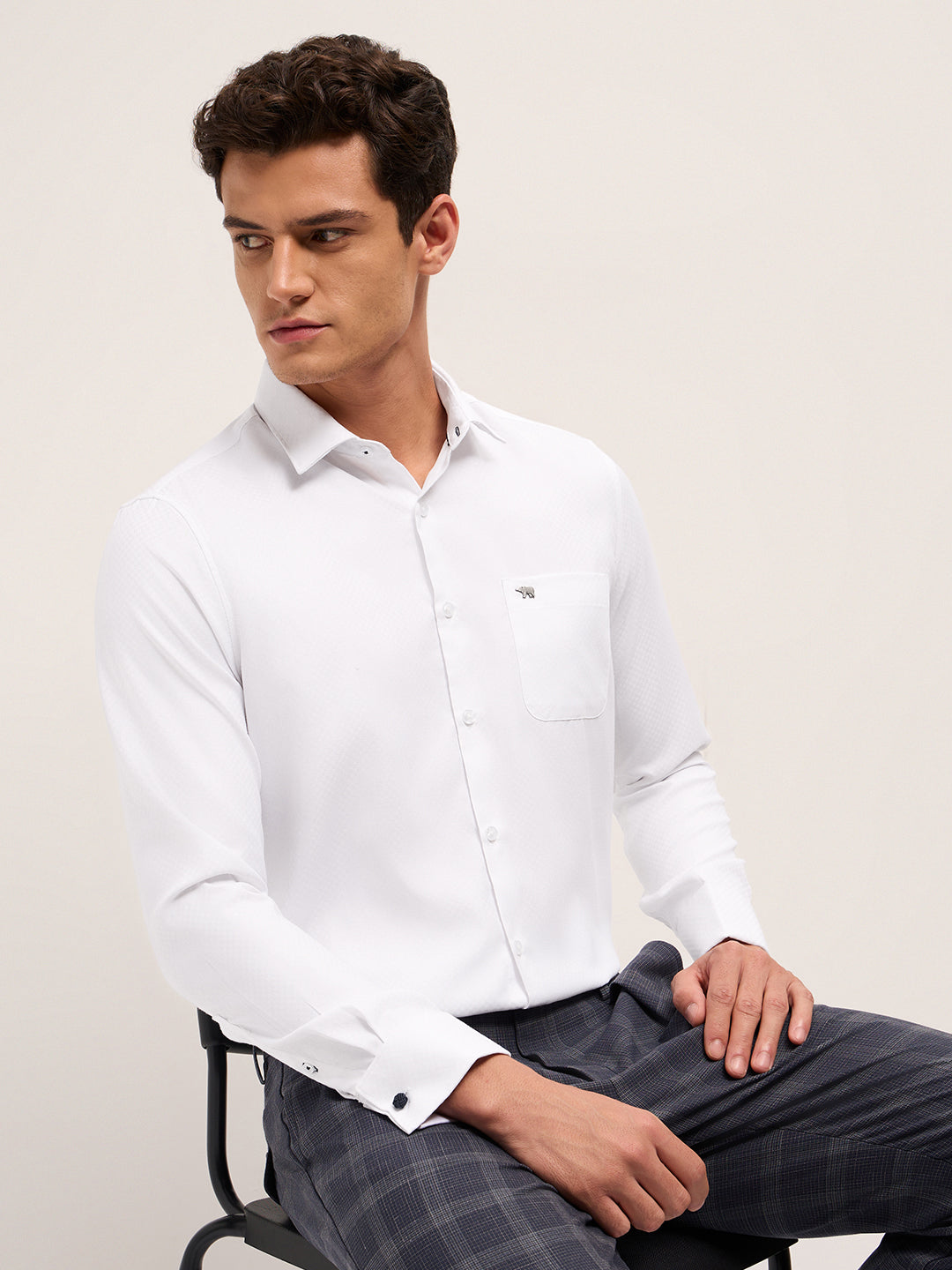 Shop White Woven Micro Check Tailored Fit Formal Shirt with French ...