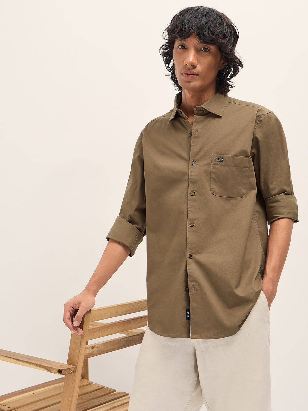 Shop Brown Cotton Blend Solid Slim Fit Casual Shirt Online ...