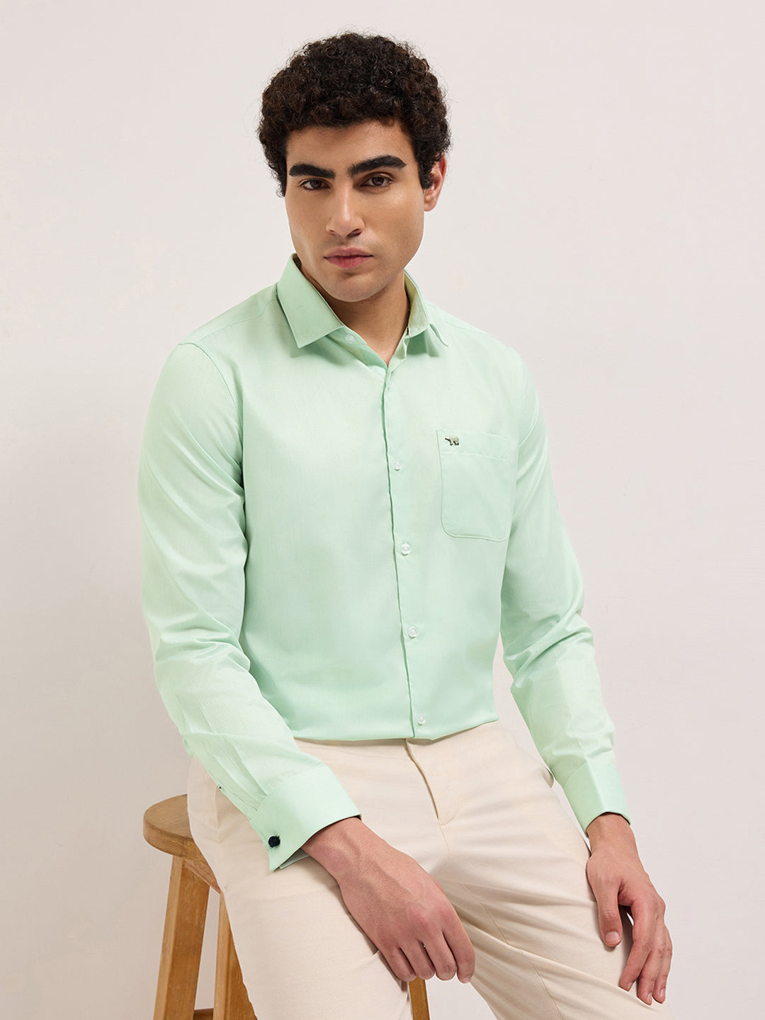 Shop Green Woven Micro Check Tailored Fit Formal Shirt with French ...