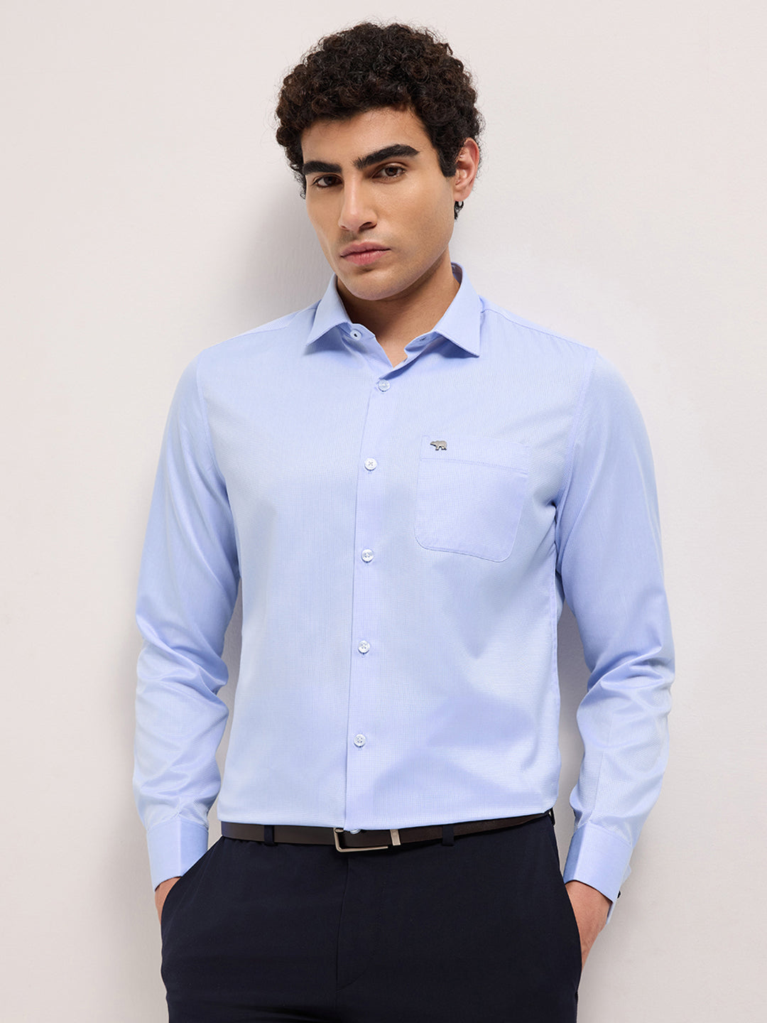 Shop Blue Woven Micro Check Tailored Fit Formal Shirt with French Cuffs ...