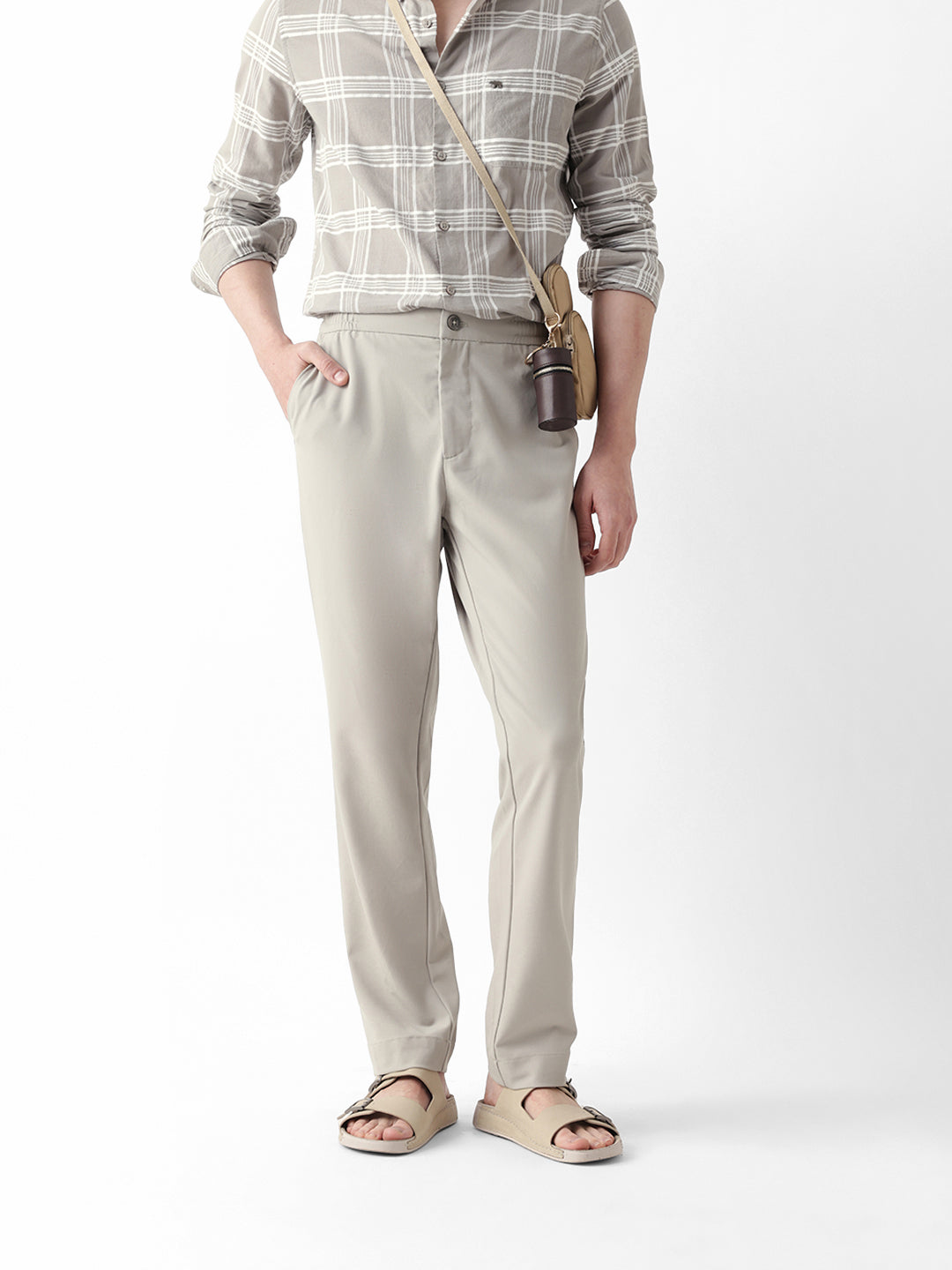 Shop Light Green Solid Relax Fit Casual Trousers with Hidden Drawstring ...