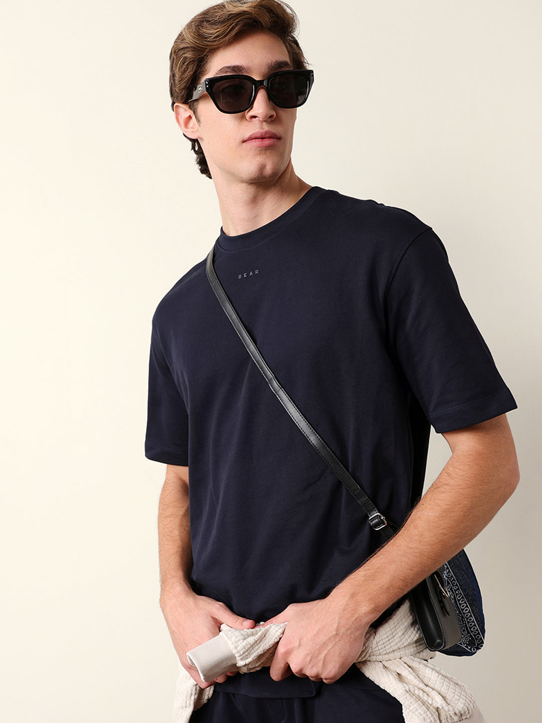 Shop Navy Oversized Crew Neck Sporty Casual T-Shirt Online – bearhouseindia